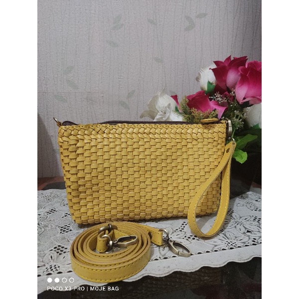 Jual DOMPET ANYAM KULIT ASLI MURAH ada TALI PANJANG | Shopee Indonesia