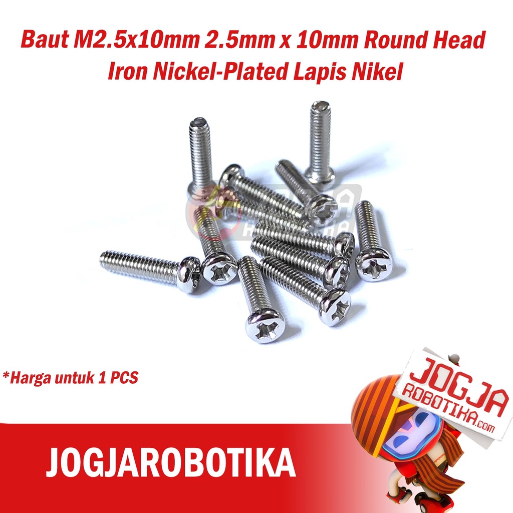 Jual Baut M2.5x10mm 2.5mm x 10mm Round Head Iron Nickel-Plated Lapis ...