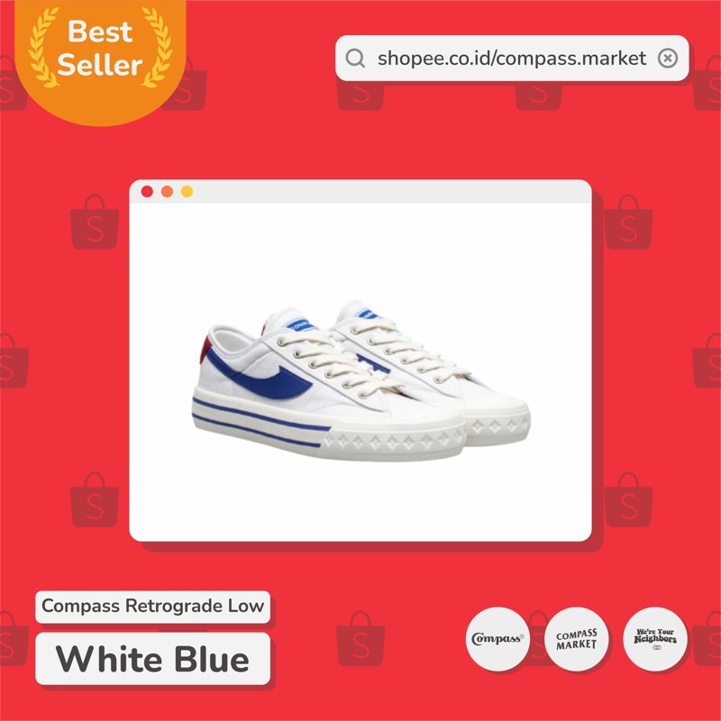 Jual SEPATU COMPASS RETROGRADE LOW WHITE & BLUE | Shopee Indonesia