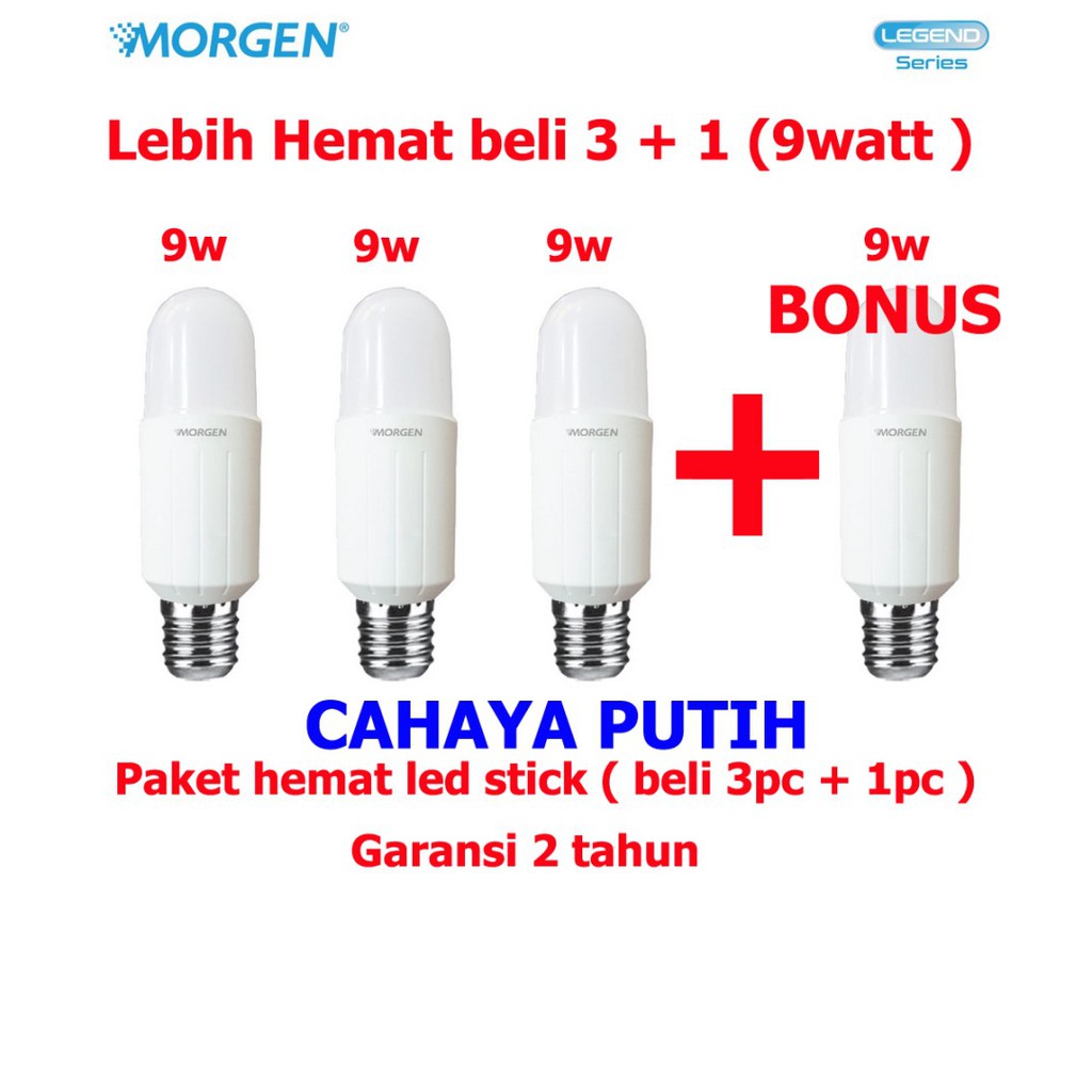 Jual Paket beli 3 bonus 1 (total 4pc) 9w PUTIH Morgen lampu led stick ...