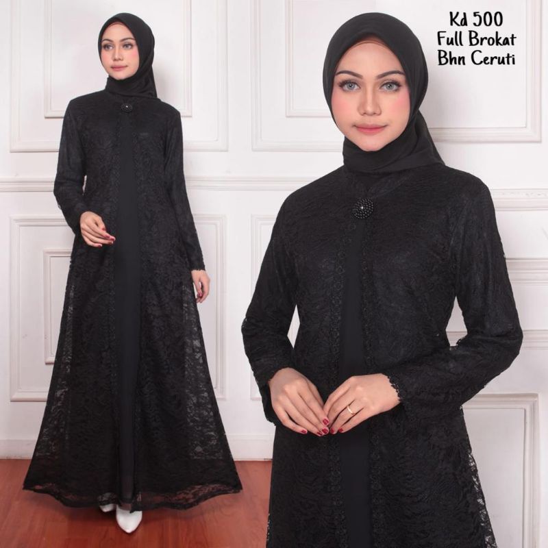 Jual Gamis Hitam Natalie Full Brokat KD 500 | Shopee Indonesia