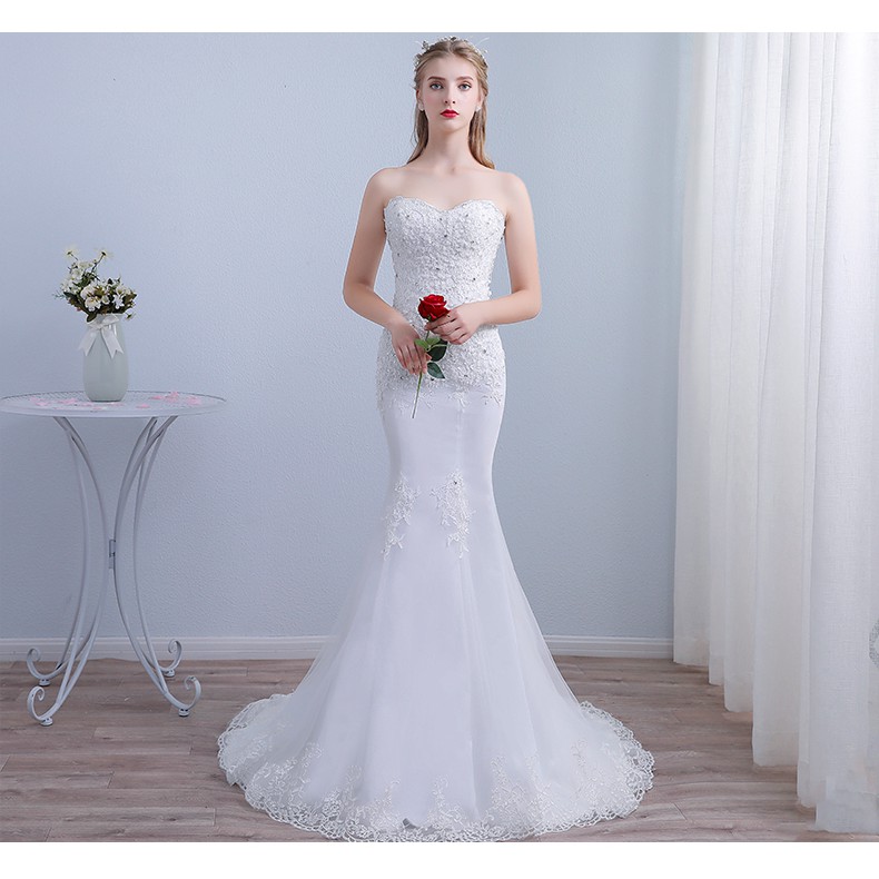 Jual Gaun Pengantin 1810010 Putih Mermaid Ekor Wedding Gown | Shopee ...