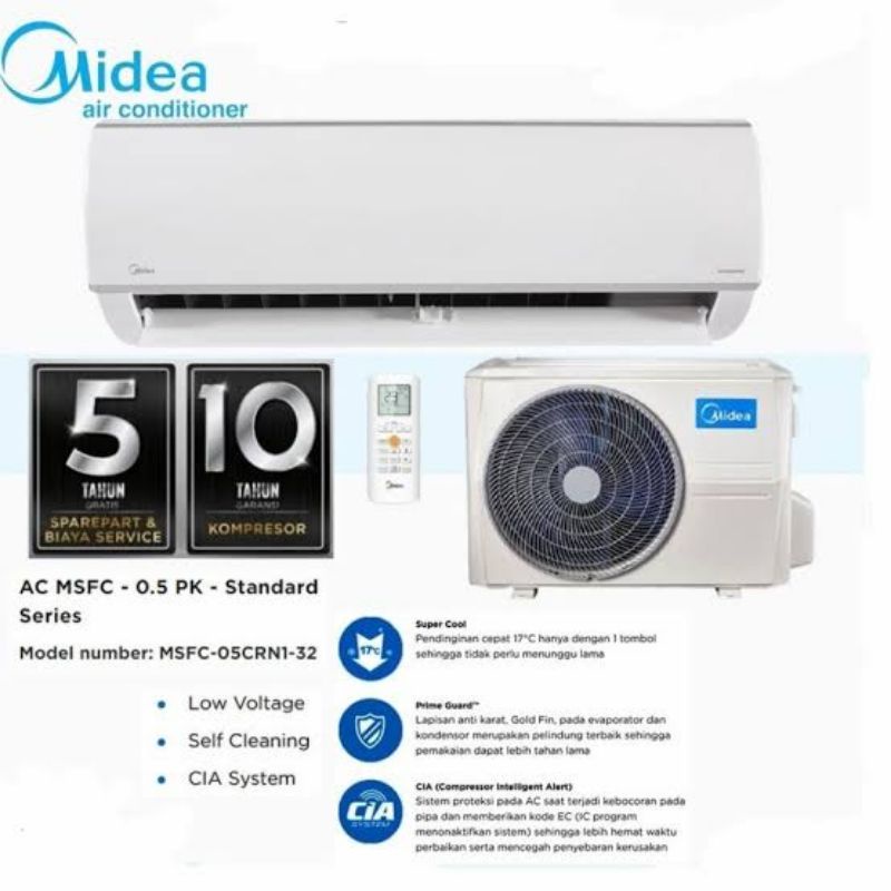 Jual AC Midea MSFC-05CRN 1 / 2x (goldfin) (1/2 PK)Low watt Gold fin ...