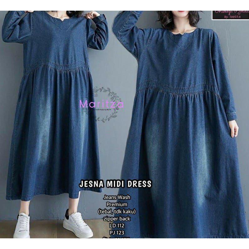 Jual WD Jesna Midi Dress Jeans Jumbo | Shopee Indonesia