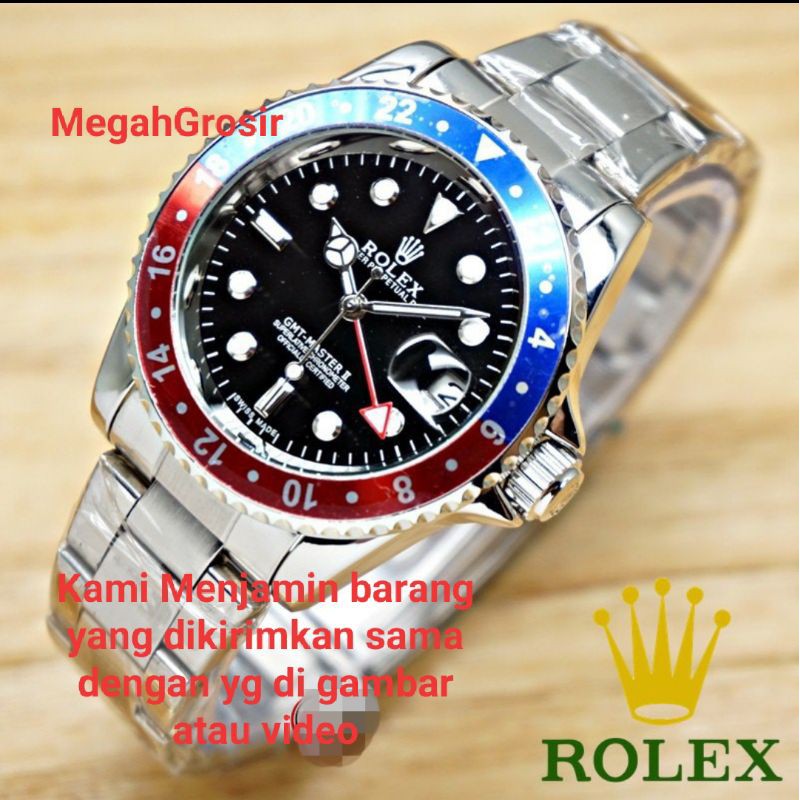 Jual Jam Tangan Pria Rolex GMT Automatic Rantai Silver Merah Biru ...