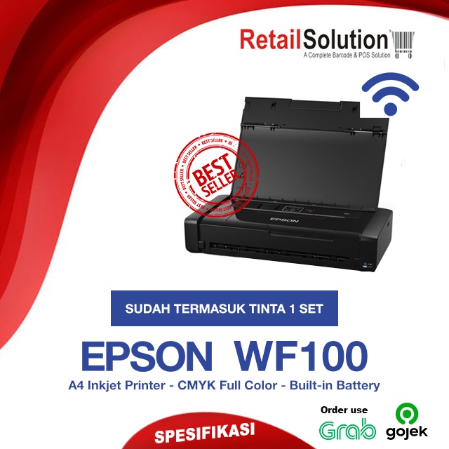 Jual Printer Portable Inkjet A4 WiFi Wireless CMYK - Epson WF100 / WF-100 | Shopee Indonesia