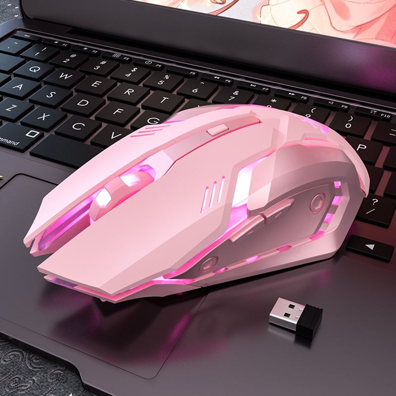 Jual Led light Gaming Mouse Pink lucu Silent click kabel adjustable DPI ...