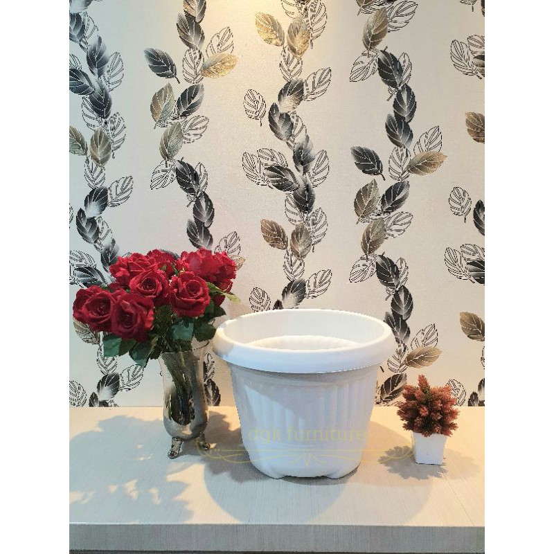 Jual Pot Bunga Bulat Klasik Putih Plastik Besar Diameter 39 cm Murah ...
