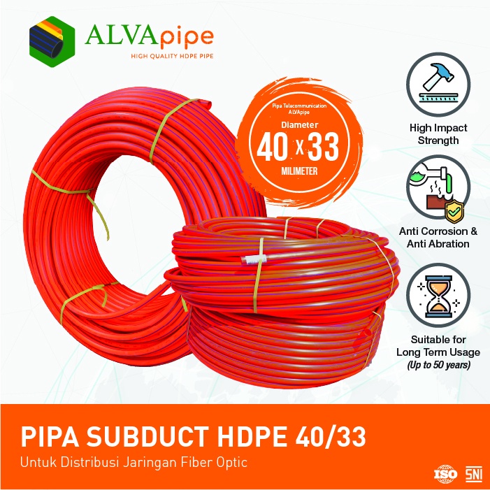 Jual Pipa Telecommunication Subduct HDPE 40x33 mm Orange Strip Biru ...