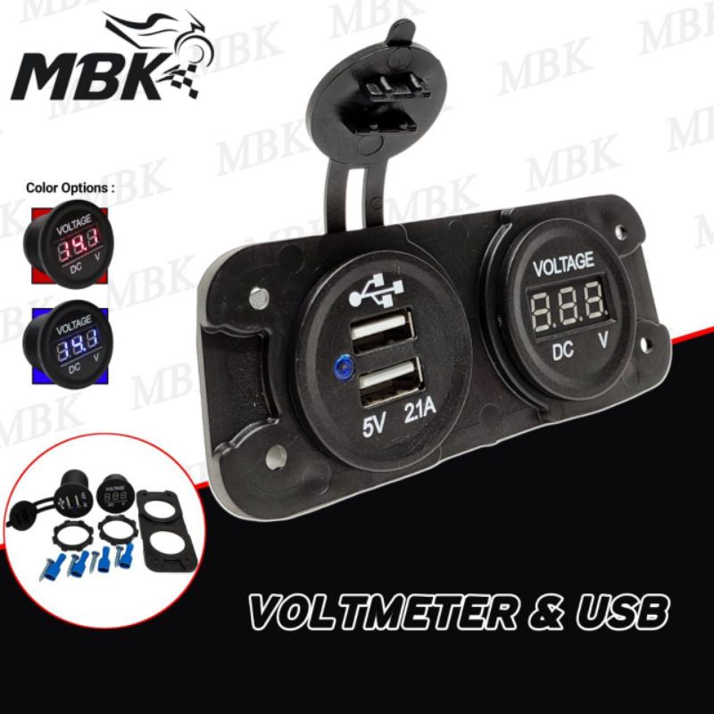 Jual Voltmeter Vol meter aki motor digital bulet (2pcs) plus chager usb model tanam ke body ...