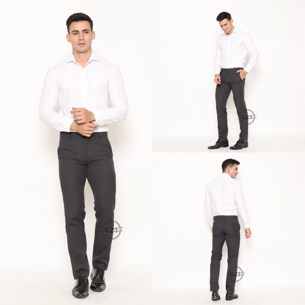 Jual Celana Bahan Hitam Kerja Pria Panjang Formal Kantor Model Slim Fit ...