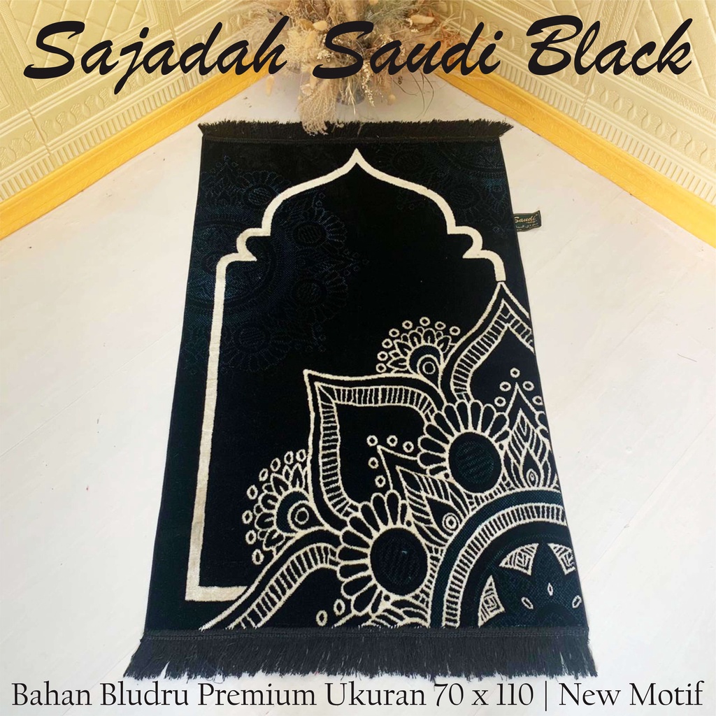 Jual SAJADAH SAUDI FLORA DASAR HITAM ORIGINAL TURKI UKURAN JUMBO ...