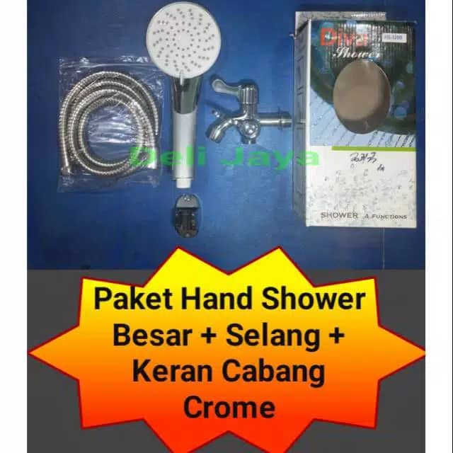 Jual Paket Shower Besar Selang dan Kran Cabang Nikel Chrome Tebal ...