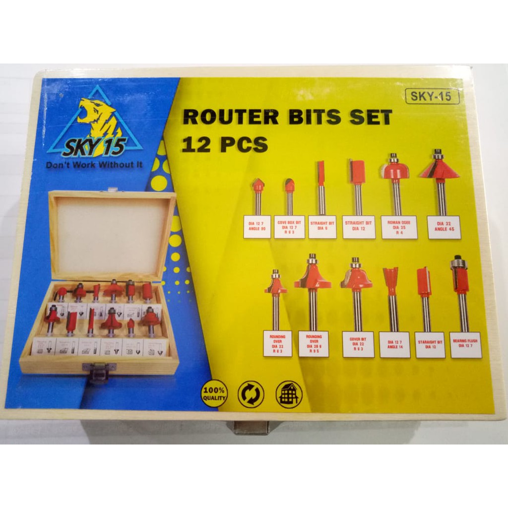 Jual MAIL SET 12 pc router bit set mata profil mata trimmer krisbow ...