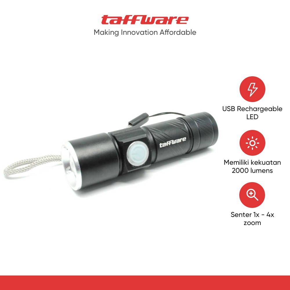 Jual TaffLED Senter LED Mini USB Rechargeable Q5 LED 2000 Lumens ...