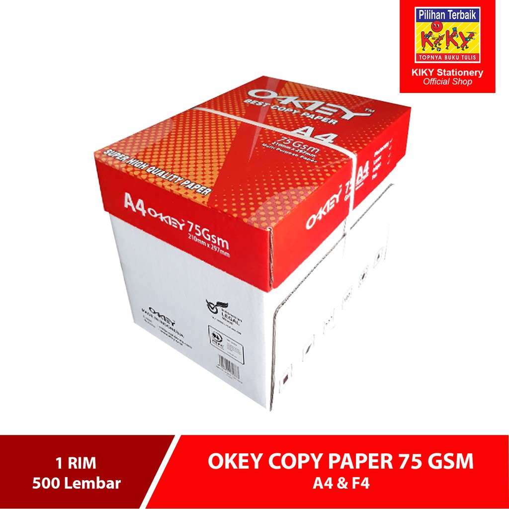 Jual OKEY A4 & F4 Copy Paper 75 GSM - 1 Rim 500 Lembar | Shopee Indonesia