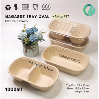 Jual Bagasse Oval 1000ml Sekat 2 dan Tanpa Sekat Tutup PET/PP 10 PCS - Tanpa Sekat, PET | Shopee ...