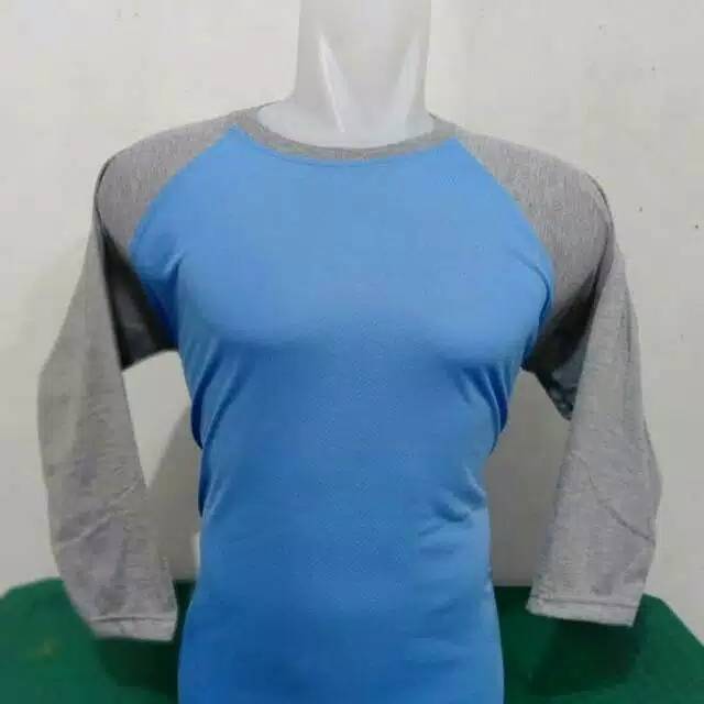 Jual KAOS POLOS RAGLAN 3/4 BIRU LAUT COMBINASI MISTY | Shopee Indonesia