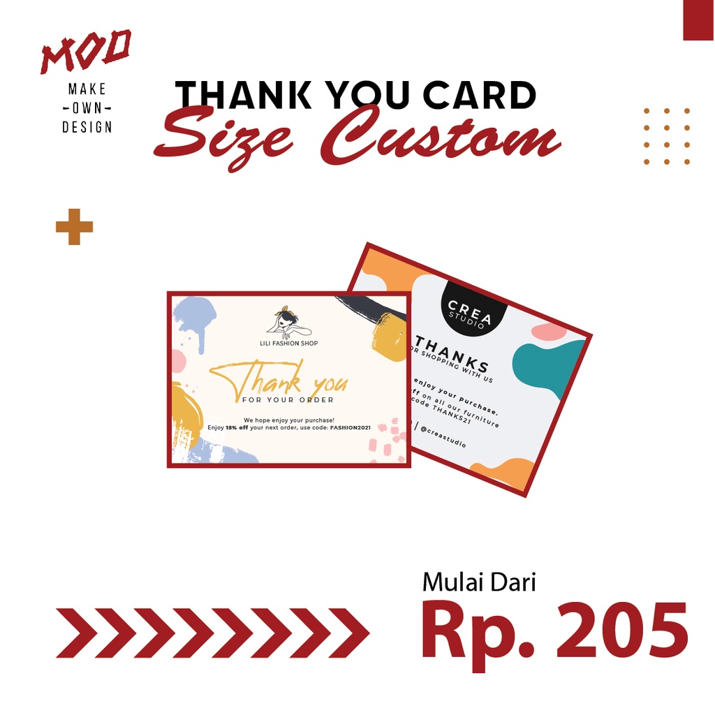 Jual CETAK KARTU UCAPAN - UKURAN CUSTOM | THANK YOU CARD | UCAPAN ...