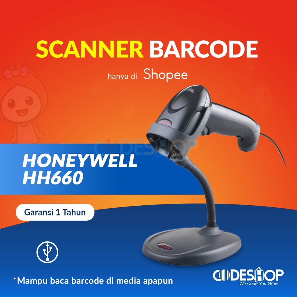 Jual Scanner Barcode Honeywell HH660 Imager 2D Port USB + Stand ...