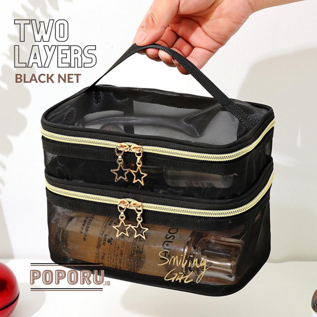 Jual POPORU TWO LAYERS BLACK NET pouch - Travel cosmetics bag organizer ...