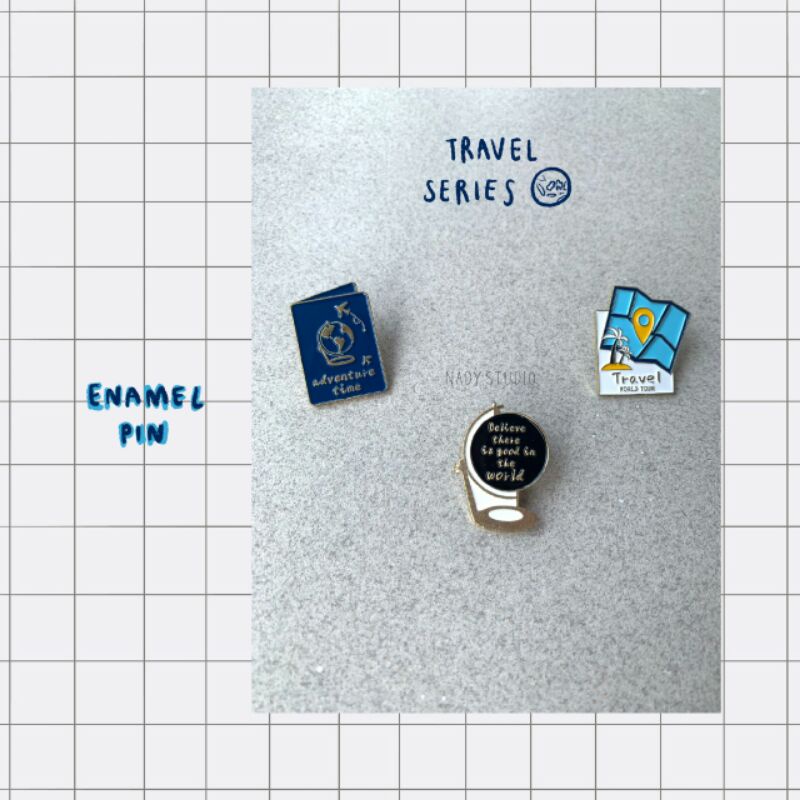 Jual ENAMEL PIN - TRAVEL SERIES (TRAVEL THE WORLD, PASSPORT, GLOBE ...