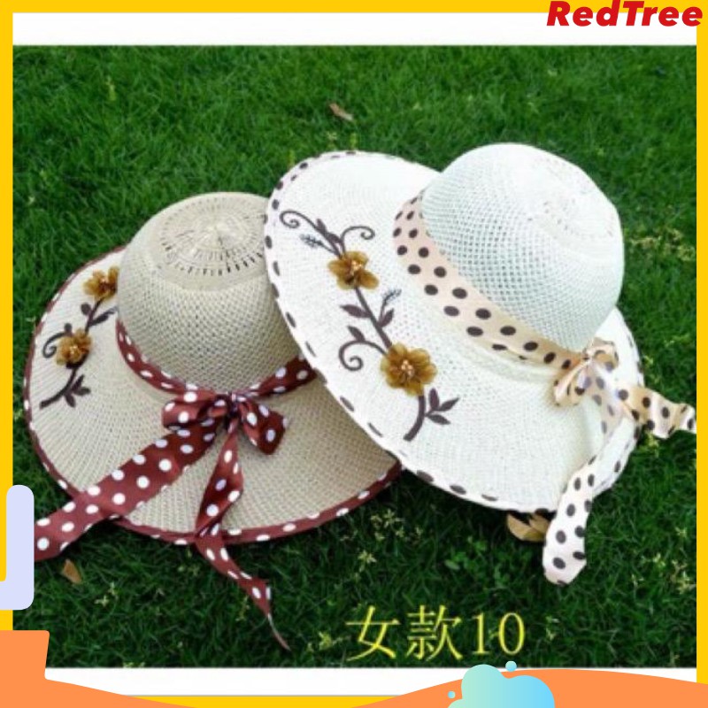 Jual REDTREE Topi Pantai Bunga Vintage Pita Polkadot Besar T40 | Shopee ...