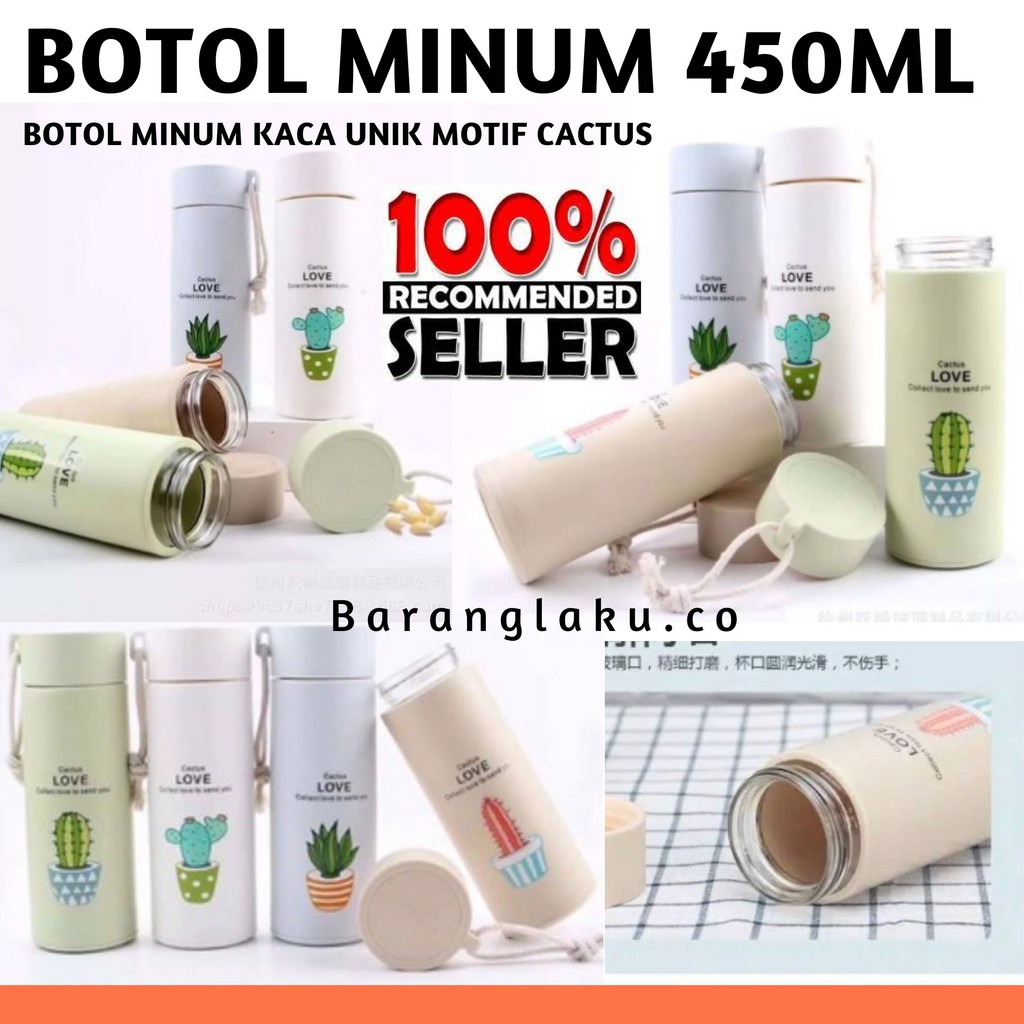 Jual BOTOL MINUM KACA UNIK MOTIF CACTUS / BOTOL MINUM BPA FREE MODEL ...