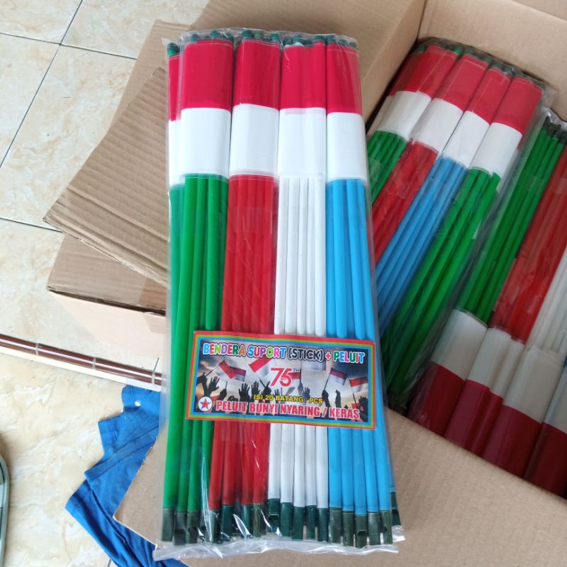 Jual Bendera plastik bendera supporter bijian ada stiknya plus peluit ...