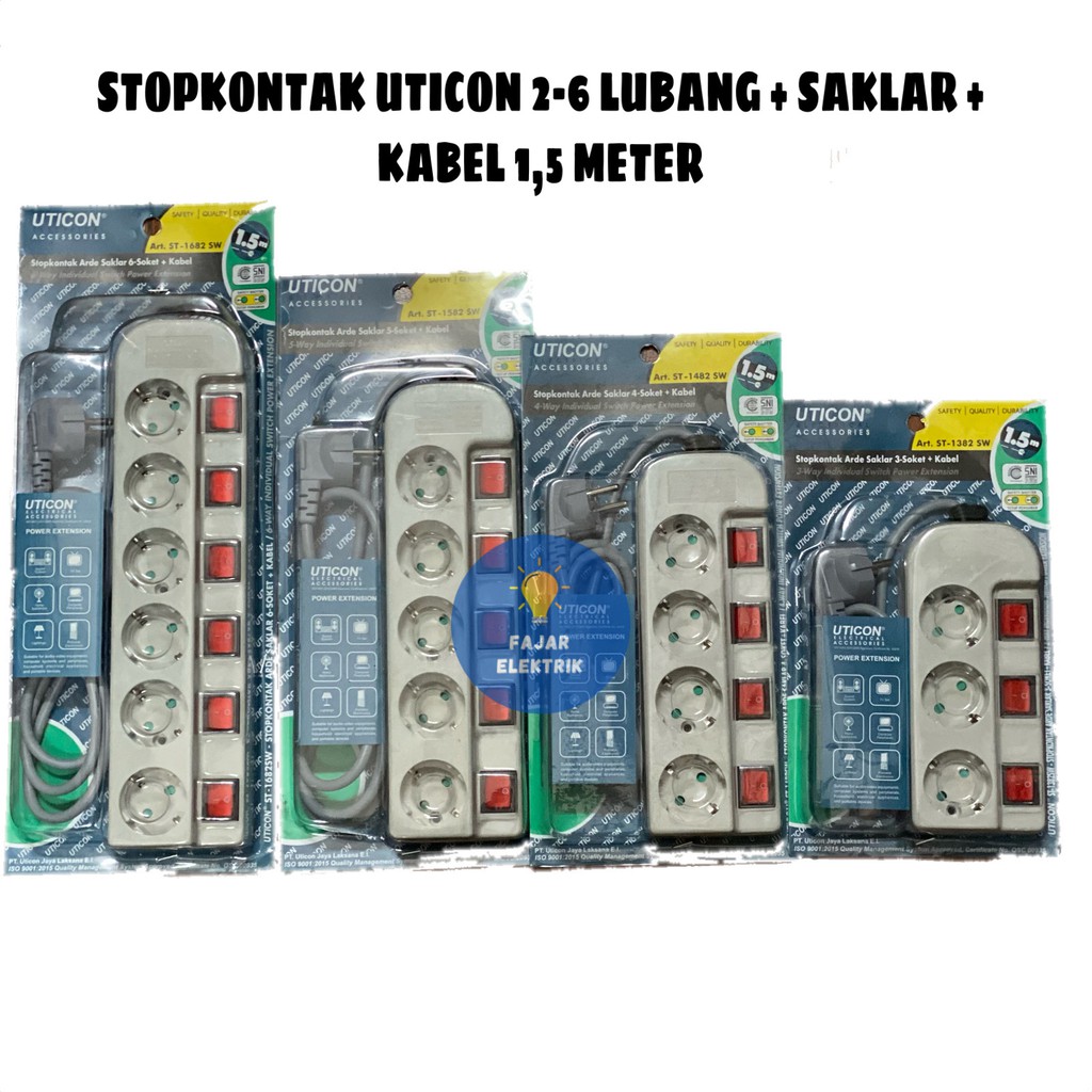Jual UTICON STOP KONTAK ARDE 2 3 4 5 6 LUBANG + SAKLAR TERSENDIRI + KABEL 1,5 M | Shopee Indonesia
