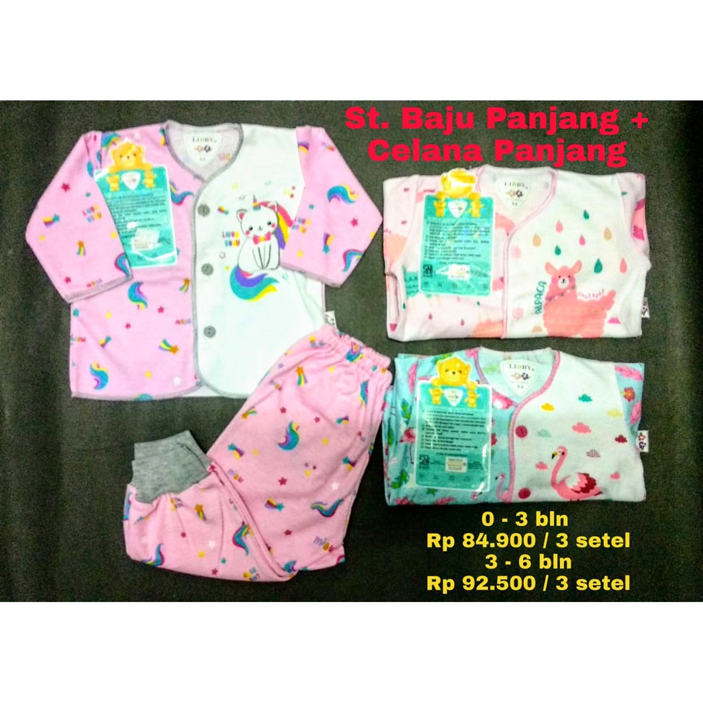 Jual 3 Setel - Setelan Baju Panjang Sablon Girl new born dan baby Libby ...