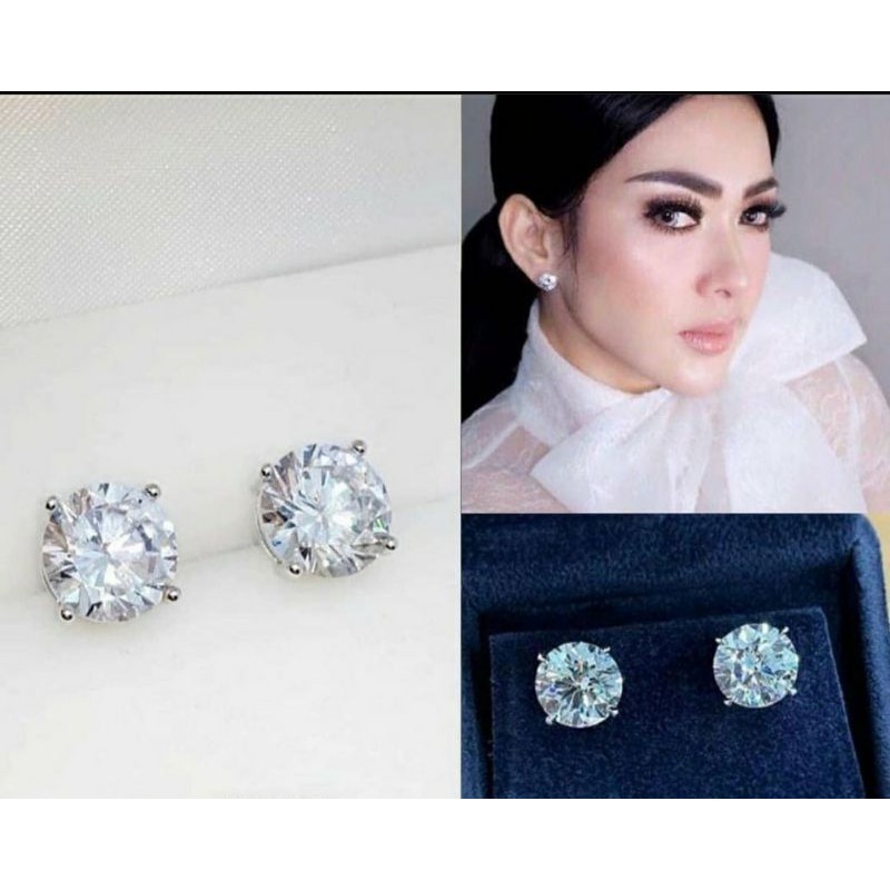 Jual Anting Tusuk Solitaire Simple Permata Sirkon Anti Karat Permata Bening | Shopee Indonesia