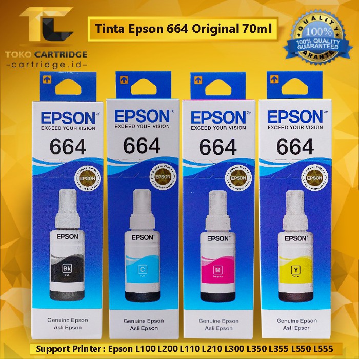 Jual Tinta Printer Epson 664 Original 1 SET WARNA T6641 T6642 T6643 T6644 Black Cyan Magenta ...