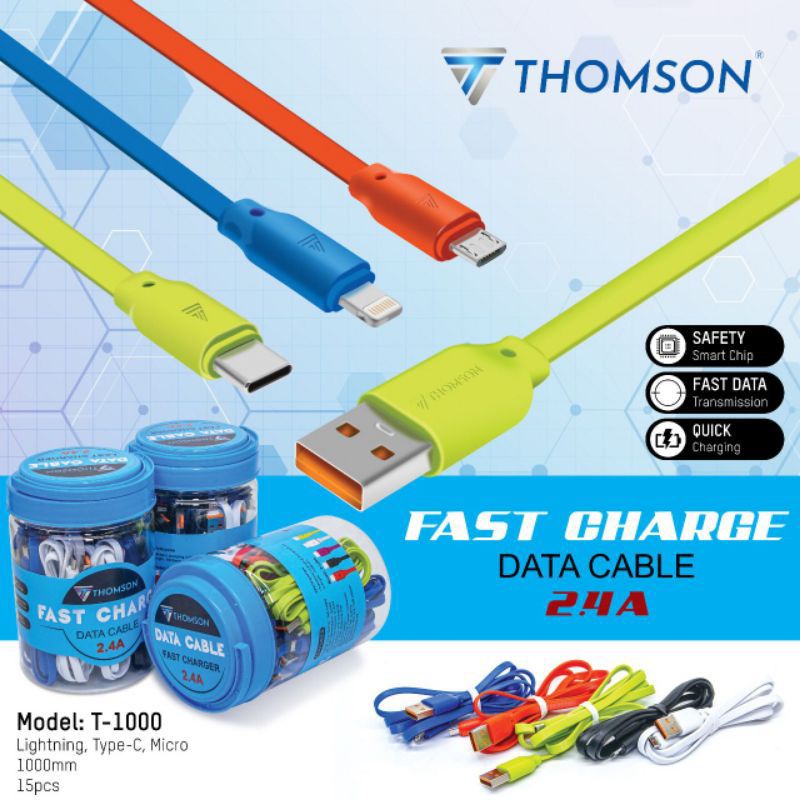 Jual Kabel Data Thomson 2.4A Fast Charging for Micro USB,Type - C,iPh ...