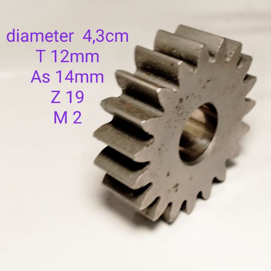 Jual Pinion spur gear besi 4,3 cm ,M2 Z19 As14mm | Shopee Indonesia