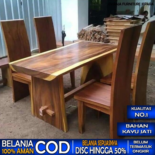 Jual MEJA MAKAN TRAMBESI 4 KURSI KAYU UTUH | Shopee Indonesia