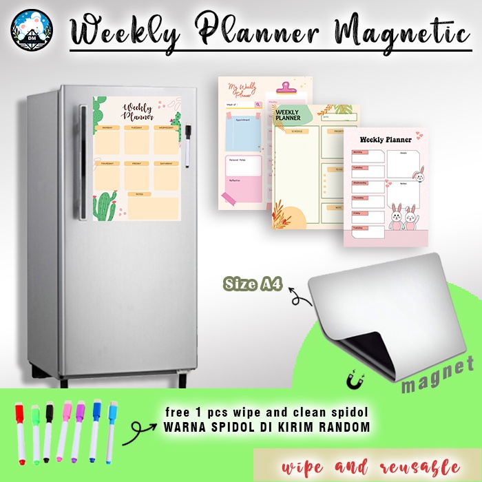 Jual Weekly Planner Magnetic Papan Jadwal Magnet Sticky Notes Memo ...