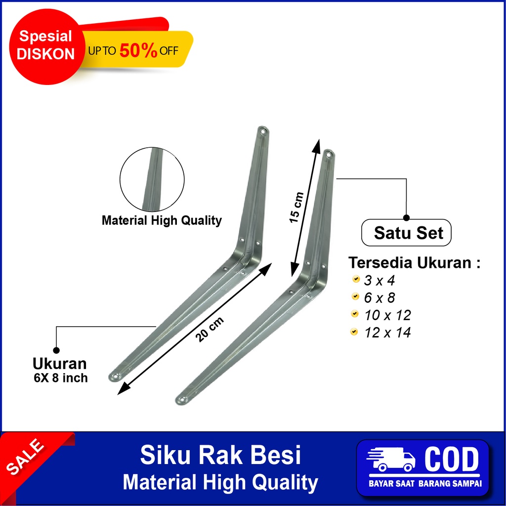Jual 1 Pasang Siku Rak Besi L Penyangga Meja Papan Untuk Dinding Ukuran ...