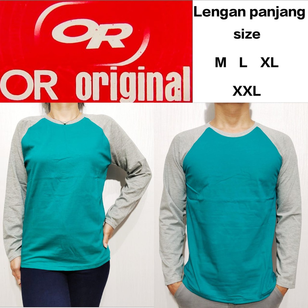 Jual Kaos polos reglan hijau tosca lengan abu misty panjang M L XL XXL ...