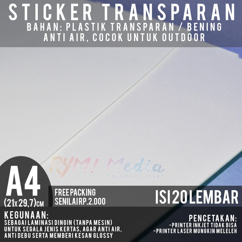 Jual Stiker Transparan A4 isi 20 lbr / Kertas Sticker Transparant ...