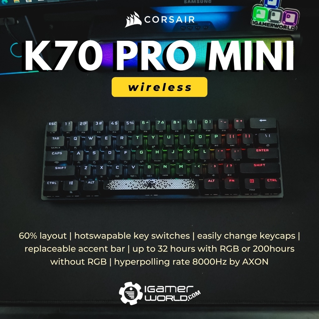 Jual Corsair K70 Pro Mini 60% RGB Hotswap Wireless Gaming Keyboard ...