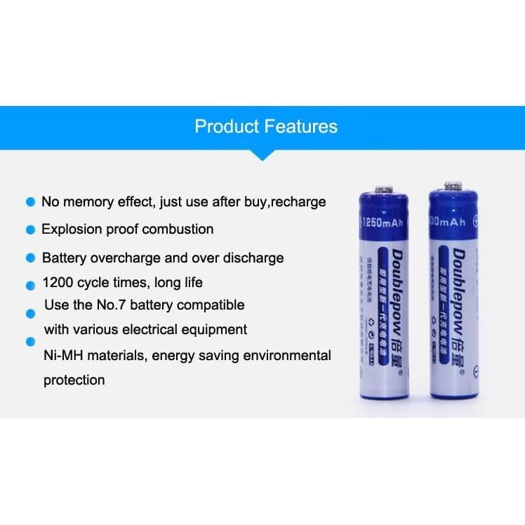 Jual Baterai Batre Battery AAA Recharge DoublePow Rechargeable 1Pc ...
