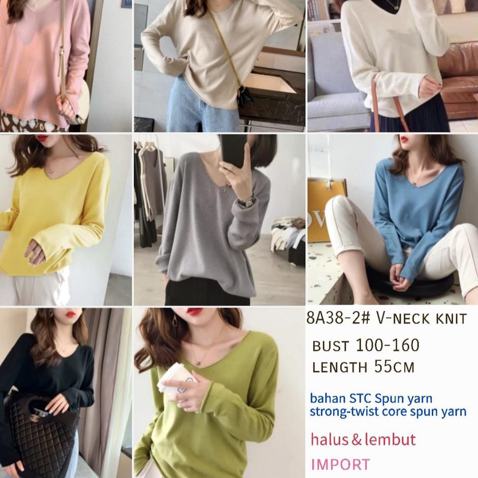 Jual TERTINGGI Mona Knit Vneck Lengan Panjang Import TM 8A38 | Shopee Indonesia