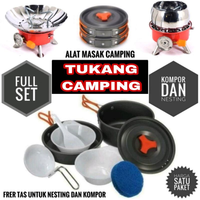 Jual Paket Cooking set 2-3 orang + Kompor Windproof kemping Nesting ...