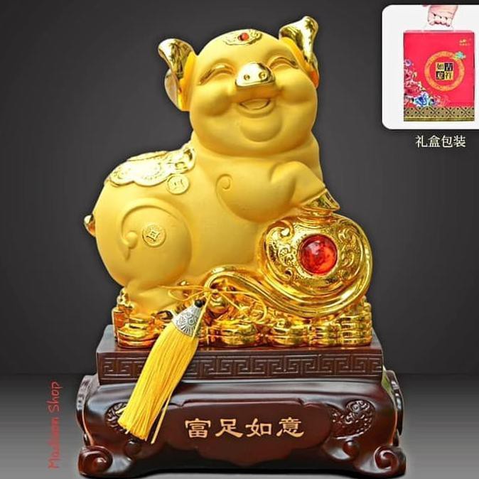 Jual Hiasan Imlek/Angpao Imlek Patung Babi Emas Tatakan Kayu K Kado ...