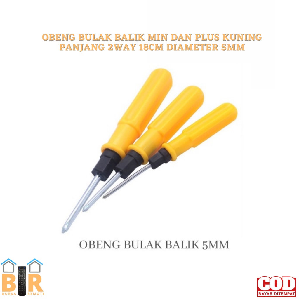 Jual OBENG BULAK BALIK MIN DAN PLUS KUNING PANJANG 2WAY 17CM DIAMETER ...