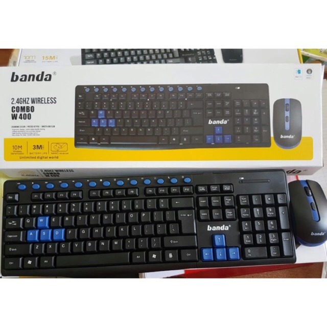 Jual Keyboard mouse wireless multimedia banda w400 BONUS baterai ...
