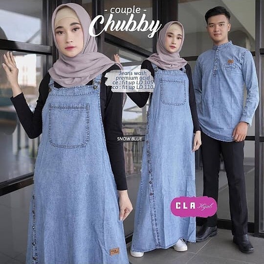 Jual Chubby Couple Snow Blue / couple jeans / jeans couple / overall couple / baju jeans couple ...