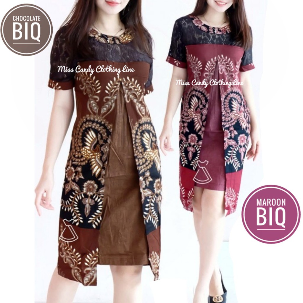 Jual Dress Batik Modern Kombinasi Brokat / Dress Batik Kerja Kombinasi ...