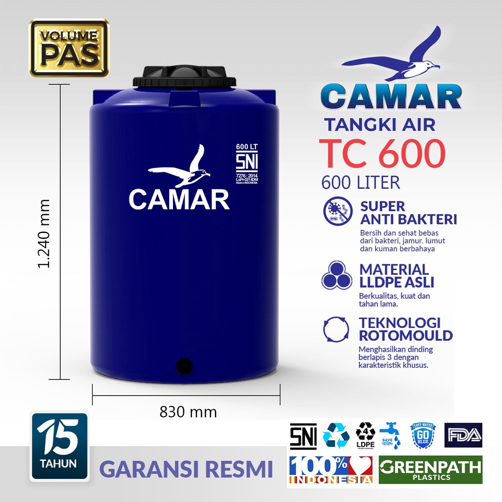 Jual Tangki Air Tandon Air Toren Air 600 Liter Camar TC 600 | Shopee ...